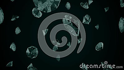 Abstract Animation of Falling Diamonds on a Dark Green Background. 3d ...
