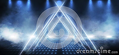 Abstract Blue Background With Rays Of Neon Light, Spotlight, Reflection ...