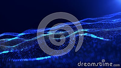Abstract Blue Color Digital Particles Wave Motion Background Stock ...