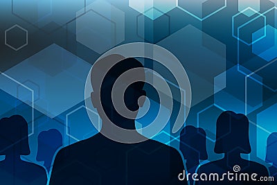 Abstract Blue Technology Background With Human Symbol. Vector Stock ...