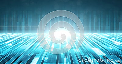 Abstract Bright Blue Line Moving with Light Glow Flickering on Horizon ...