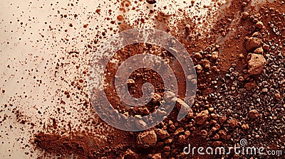 Abstract Brown Powder And Chunks On A White Background, With A Dynamic ...
