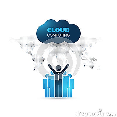 Cloud Computing Design Concept With Standing Businessmen And World Map - Digital Network ...