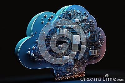 Abstract Cloud Storage Computing, Advanced Artificial Intelligence Technology. Generative Ai ...