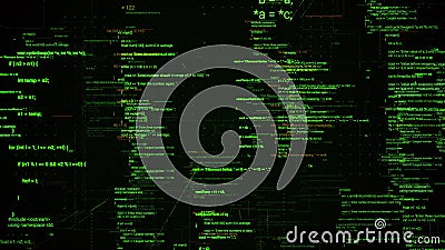 Abstract Computer Monitor with Moving Symbols. Animation. Green Linux ...