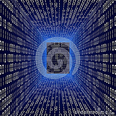 Abstract Data Flow Background - Blue Glowing Room With Walls Made Of ...