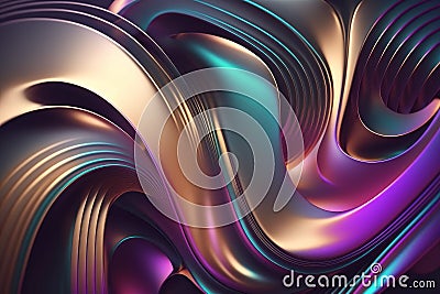 Abstract Fluid 3d Render Holographic Wave. Gamboge Gradient Design For ...