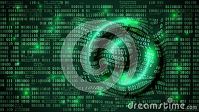 Abstract Futuristic Cyberspace With Binary Code And Circular Waves On The Surface, Matrix ...