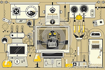 Abstract Futuristic Electronic Laboratory Background.Thin Linear Stroke ...