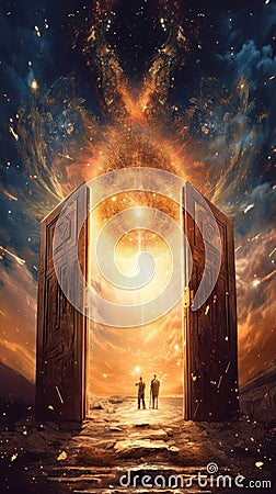 Abstract Gate Into Another Dimension. Glowing Portal Into Space. Nebula ...