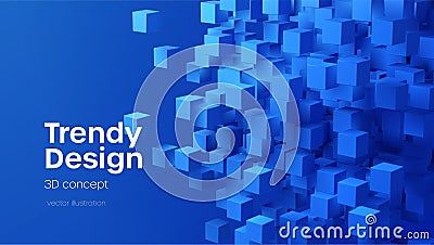 Abstract Geometric Background With Blue 3d Flying Cubes. Modern ...