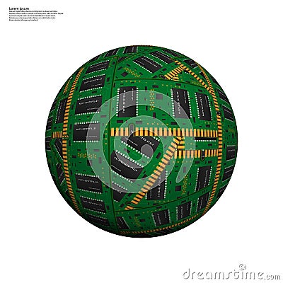 Abstract Hollow Sphere, Chip, Microcircuit, Silicon Chip, Microchip ...