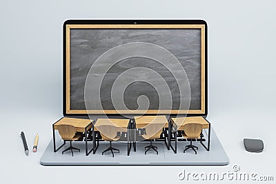 Abstract Laptop Blackboard Screen Classrom On Light Background. Online ...