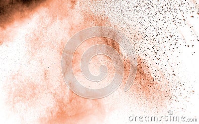 Abstract Light Orange Powder Explosion On White Background. Freeze ...