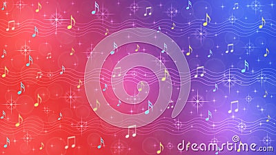 Abstract Music Notes And Staves In Blue And Red Gradient Background ...