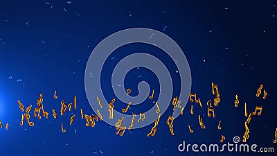 Abstract Music Notes and Symbols Floating in Air and Streaming Blue ...