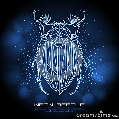 Abstract Neon Polygonal Triangle June Beetle. Bug Neon Sign ...