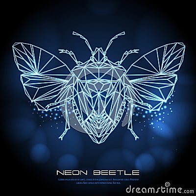 Abstract Neon Polygonal Triangle Shield Bug. Bug Neon Sign ...