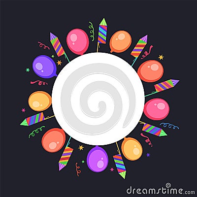 Abstract Party Background With Colorful Balloons And Fire Crackers ...
