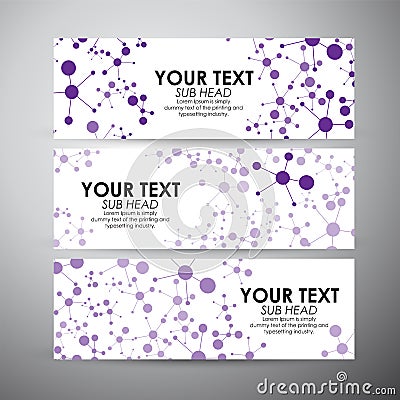 Abstract Purple Science Background With Molecules. Vector Banners Set ...