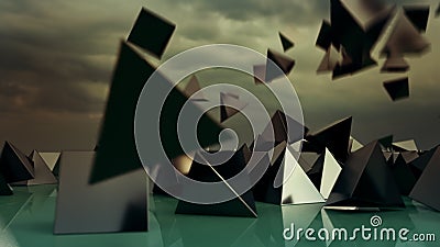 Abstract Pyramids Falling from Sky. Stock Video - Video of flying, blue ...