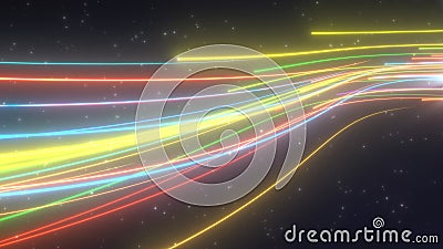 Abstract Rainbow Light Trail Curve Streams Flow and Glowing Stars - 4K ...