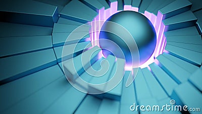 Abstract Spinning Metal Blocks Around the Sphere. Design. Rotating 3D ...