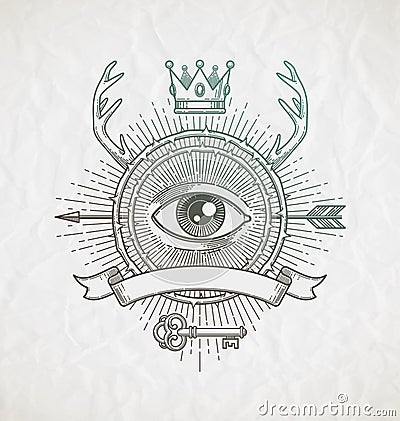 Abstract Tattoo Style Line Art Emblem Vector Illustration ...