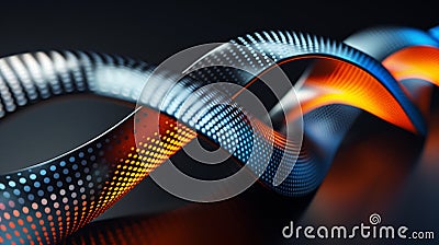 Abstract Undulating Ribbons With Glowing Dot Patterns In Blue And ...