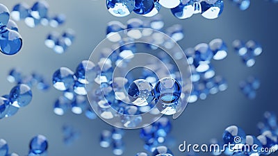 Abstract Water Hydrogen and Oxygen Glass Molecules Floating in Blue ...