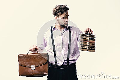 Academic Style And Studying Concept. Man With Briefcase Stock Photo ...