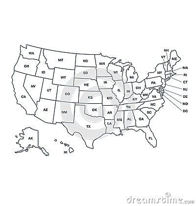 Accurate Correct Usa Map With States Labeled Cartoon Vector ...