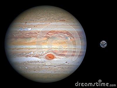 Accurate Size Comparison Of Earth And Jupiter. Planet Of Solar System ...