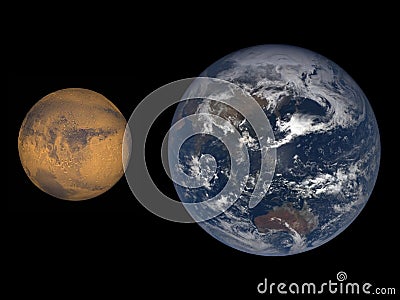 Accurate Size Comparison Of Earth And Mars. Planet Of Solar System ...