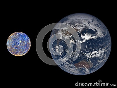 Accurate Size Comparison Of Earth And Mercury. Planets Of Solar System ...