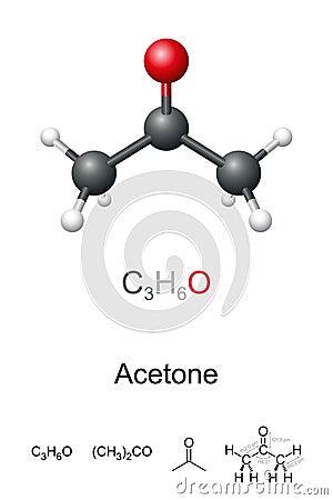 Acetone, Molecule Model, Chemical Formula And Structure Cartoon Vector ...