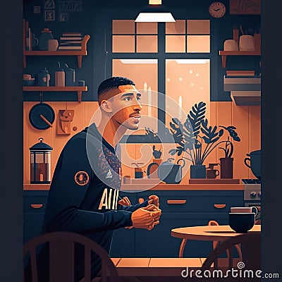 Achraf Hakimi Coffee Flat Illustration Royalty-Free Cartoon ...