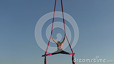 Acrobat in the Sky Does Poses. Stock Video - Video of balance, athlete ...