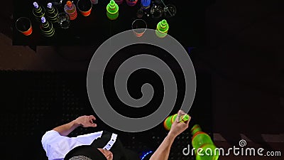 Acrobatic Show Performed by Barman Juggling Bottles. Top View Stock ...