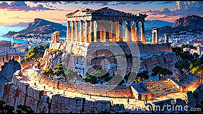 Acropolis Athens Greece Anime Style Stunning Aesthetic Ai Generated ...