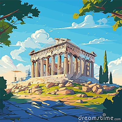 Acropolis Hand-drawn Comic Illustration. Acropolis. Vector Doodle Style ...