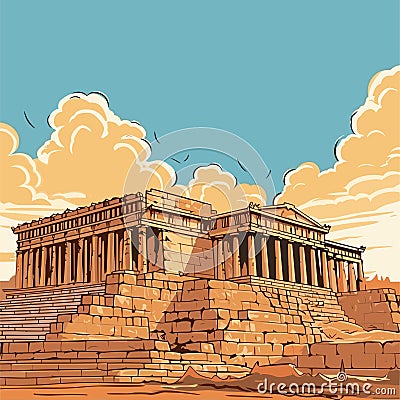 Acropolis Hand-drawn Comic Illustration. Acropolis. Vector Doodle Style ...