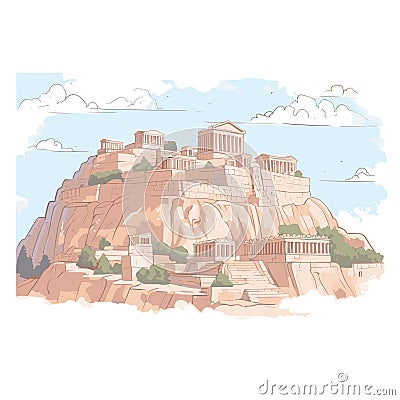Acropolis Hand-drawn Comic Illustration. Acropolis. Vector Doodle Style ...