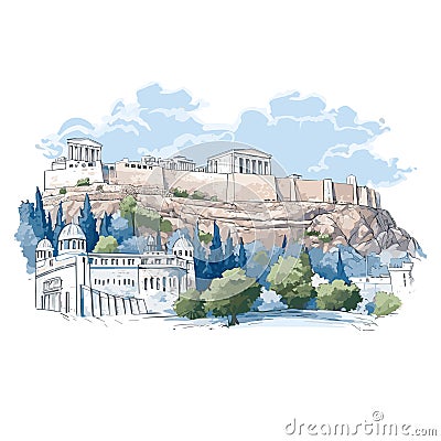 Acropolis Hand-drawn Comic Illustration. Acropolis. Vector Doodle Style ...