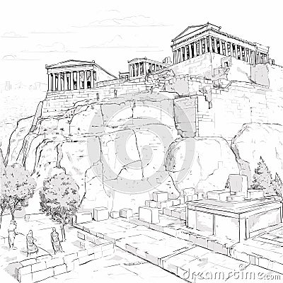 Acropolis Hand-drawn Comic Illustration. Acropolis. Vector Doodle Style ...