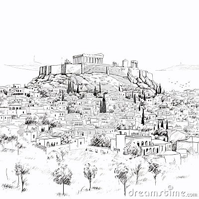 Acropolis Hand-drawn Comic Illustration. Acropolis. Vector Doodle Style ...