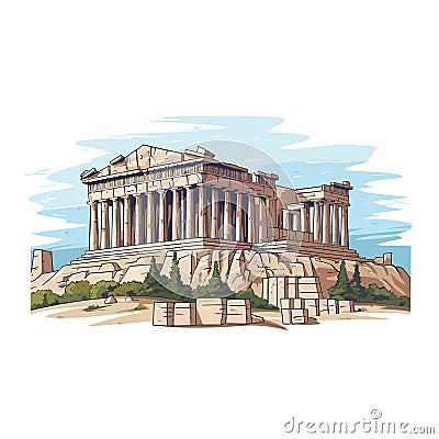 Acropolis Hand-drawn Comic Illustration. Acropolis. Vector Doodle Style ...