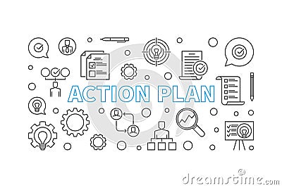 Action Plan Vector Horizontal Outline Illustration Or Banner ...