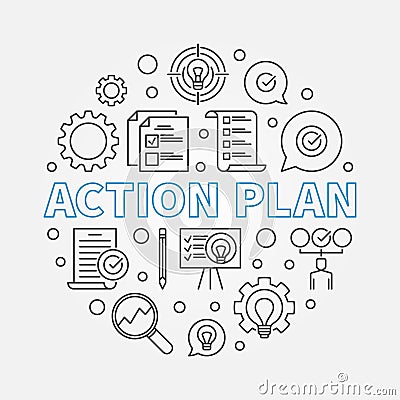 Action Plan Vector Round Illustration In Thin Line Style ...