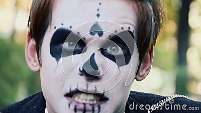 Actor with Zombie Makeup on Face Having Fun, Making Scary Grimaces into ...